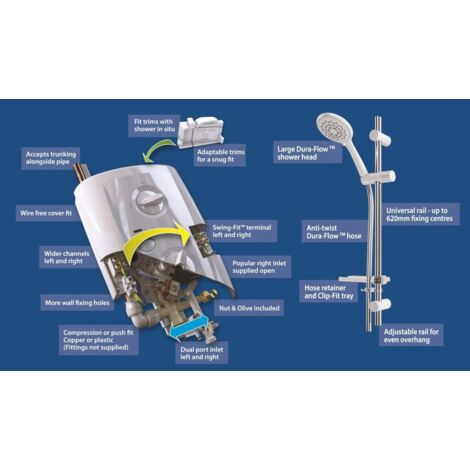Triton T80 Pro Fit Electric Shower 10.5kW - White & Chrome