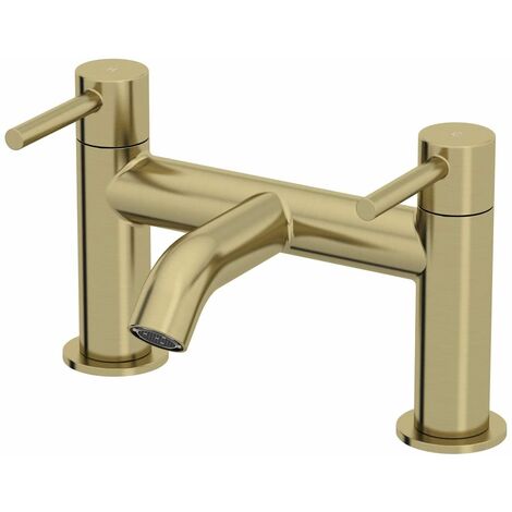 Bathroom Bath Mixer Tap Modern Deck Mounted Twin Lever Handle Brushed Brass
