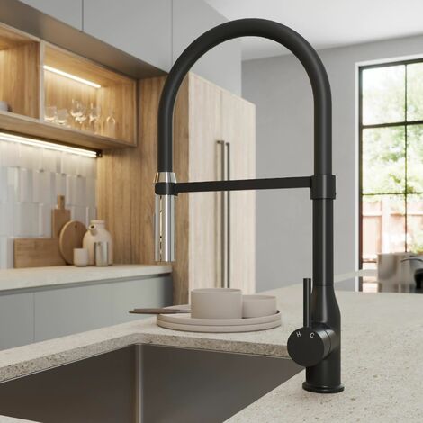 Modern Kitchen Tap Single Lever Pull Out Hose Swivel Spout Matt Black ...