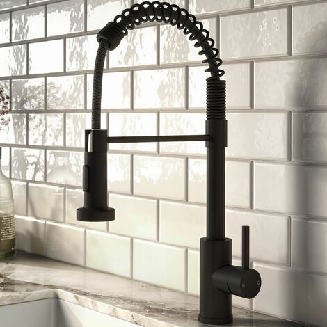 Modern Kitchen Tap Single Lever Pull Out Dual Spray Swivel Spout Matt Black