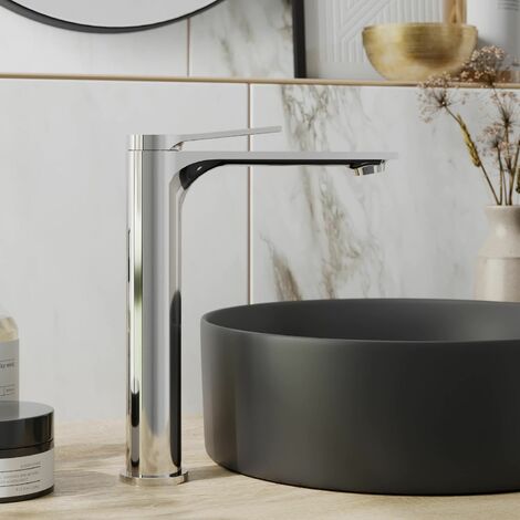 Modern Tall Basin Mixer Tap Single Lever Handle ChromeCurved Bathroom ...