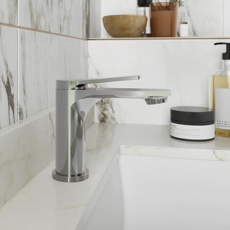 Modern Basin Mixer Tap Single Lever Handle Chrome Bathroom Sink Curved Taps