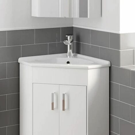 Bathroom Corner Basin Sink 585mm Ceramic 1 Tap Hole White Recessed ...