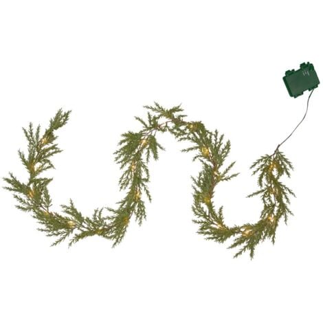 Guirlande de sapin d'extérieur à piles 'Thuja', minuterie, 20 LED, vert, blanc chaud, L 180 cm