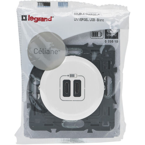 Legrand - Prise double USB Type-C Céliane 3A - Blanc