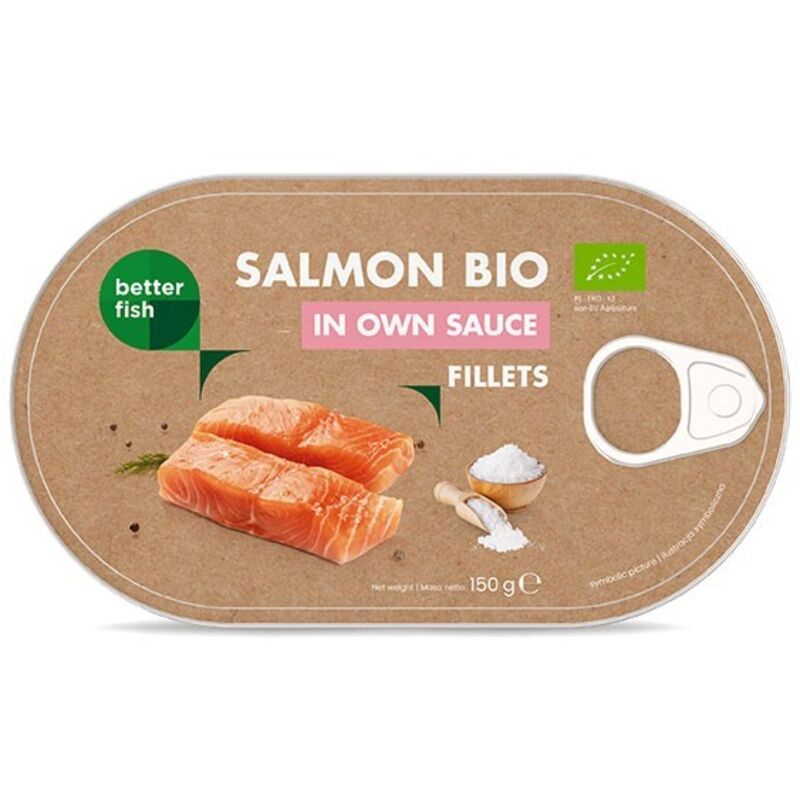 Filetto di salmone in salsa biologica 150 g (90 g) (lattina) - Better Fish
