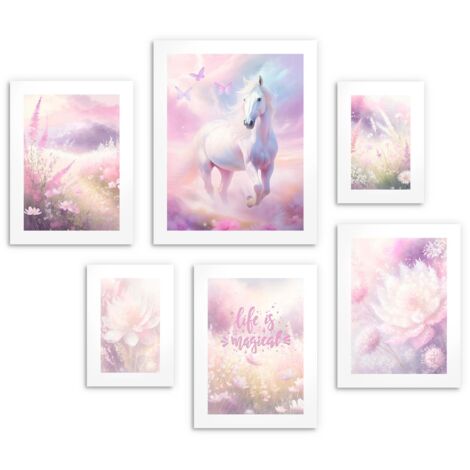 Set di poster per bambini da 6 pezzi Gallery Horse Quote Pink set 100x100