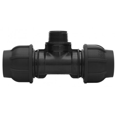 Tee di compressione PP 90 gradi 25x3/4"x25 GZ filettatura esterna PN16, per tubi PE, nero