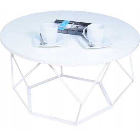 Tavolo tondo in filo metallico DIAMOND Bianco opaco Bianco lucido