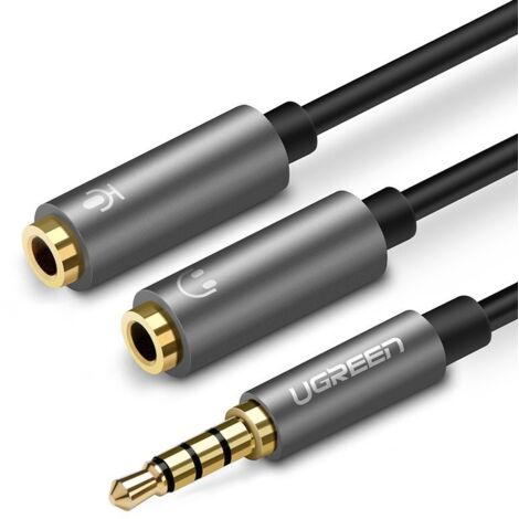 Splitter per cuffie mini jack 3,5 mm AUX + microfono stereo 20 cm argento