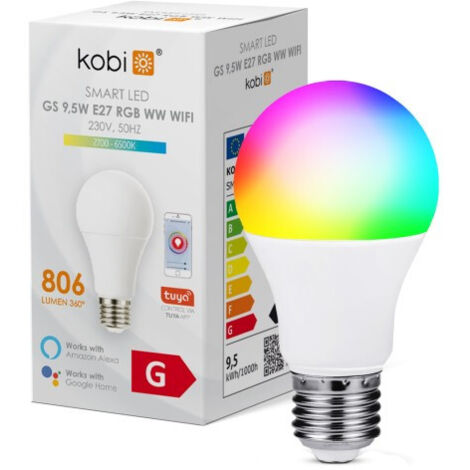Lampadina LED SMART 9,5W E27 RGB bianco latte sferica che cambia colore ...