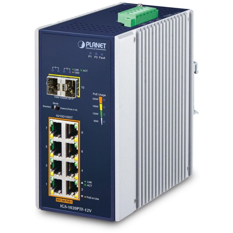 Planeta IP30 Ind 8-P 10/100/1000T, IGS-1020PTF-12V
