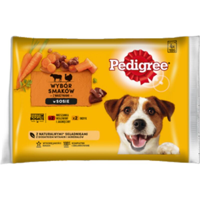 Pedigree Adult ternera, cordero/pavo, zanahorias 4x100g