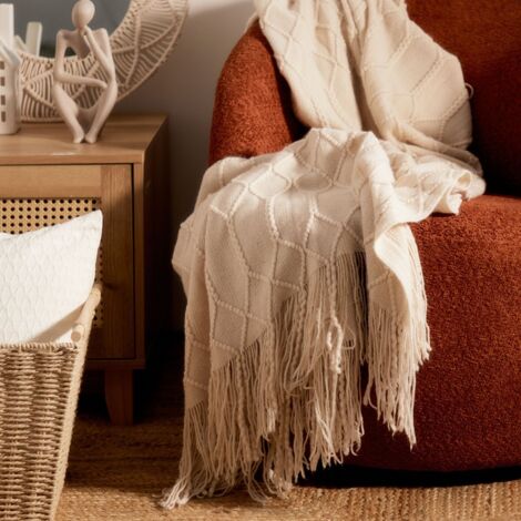 Manta LOOP tejido de ovillos beige 130 x 170 cm 812878