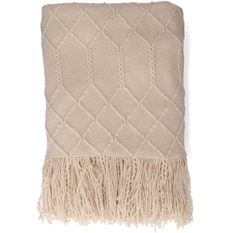 Manta LOOP tejido de ovillos beige 130 x 170 cm 812878