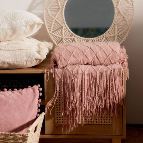 Manta LOOP tejido de ovillos rosa 130 x 170 cm 812885