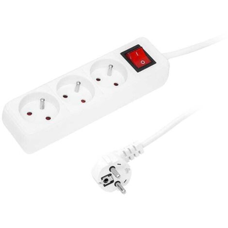 Cable alargador de 3 enchufes con interruptor, 1,5 m