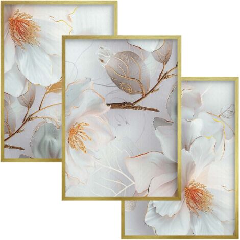 Pósters dorados para la pared Cuadros de pared Decoración Glamour Flores