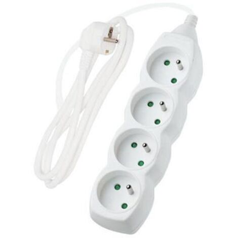 Cable alargador de 4 enchufes, blanco, 1,5 m