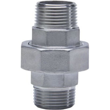 Niple doble roscado de acero inoxidable, rosca macho plana, 1/2"
