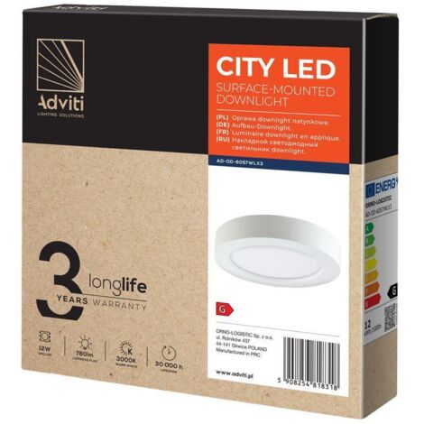 Downlight LED redondo de superficie CITY 12W 3000K
