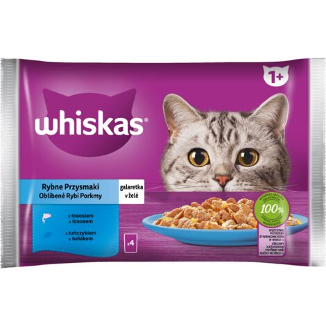 Delicias de pescado Whiskas 1+ Gelatina con salmón y atún 340 g (4 x 85 g)