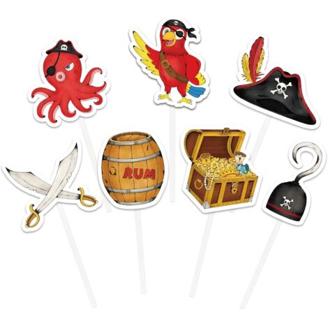 Adornos para cupcakes, decoración para tartas, loro pirata, ron y pulpo ...