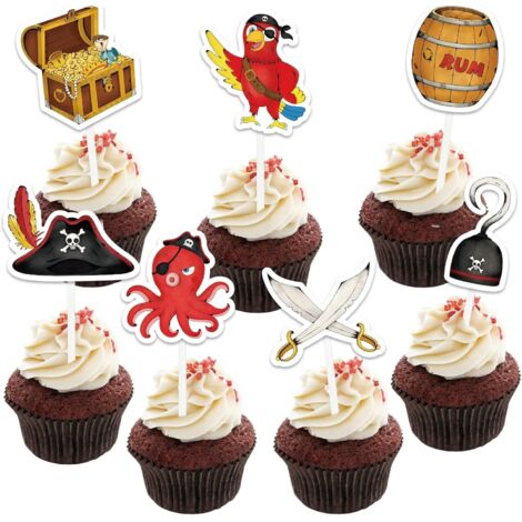 Adornos para cupcakes, decoración para tartas, loro pirata, ron y pulpo ...