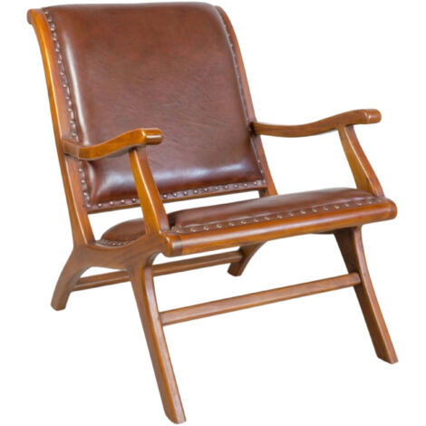 Sillón colonial de madera con asiento tapizado en cuero: comodidad y ...