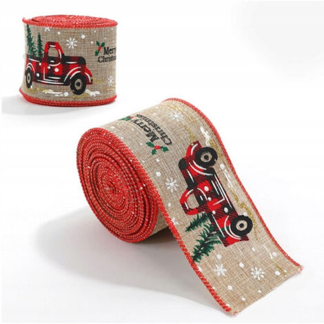 Cinta navideña ECARLA de 6,3 cm x 2 m, color beige, con coches y ...