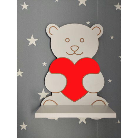 Estantería de osito de peluche con corazón rojo
