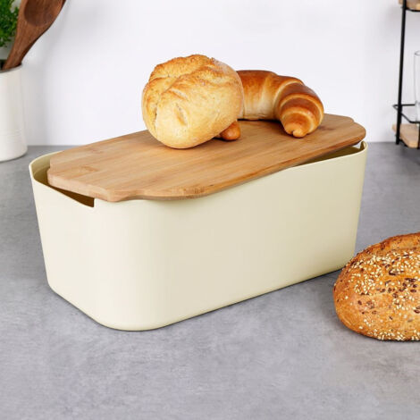 Panera color crema con base de bambú, 33 x 18,5 x 12 cm