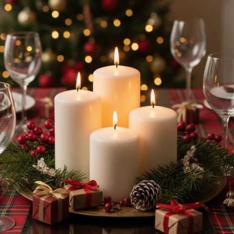 Velas blancas en bloque sin aroma, 4 unidades.