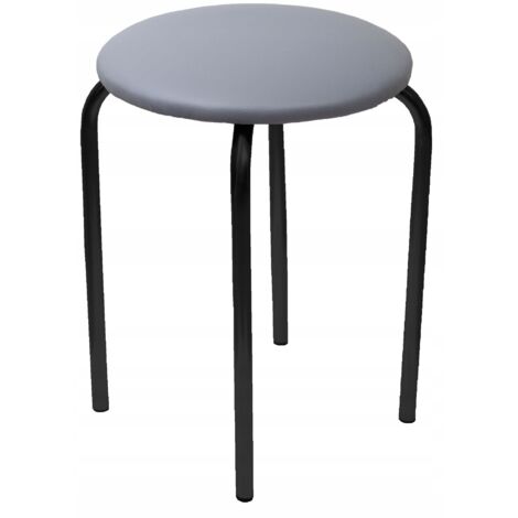 Taburete de comedor de piel ecológica gris con patas negras de Furnitex