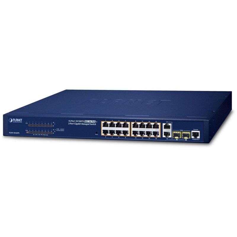 Planet 16-Port Managed Ethernet Switch 10/100TX 802.3at High Power POE ...