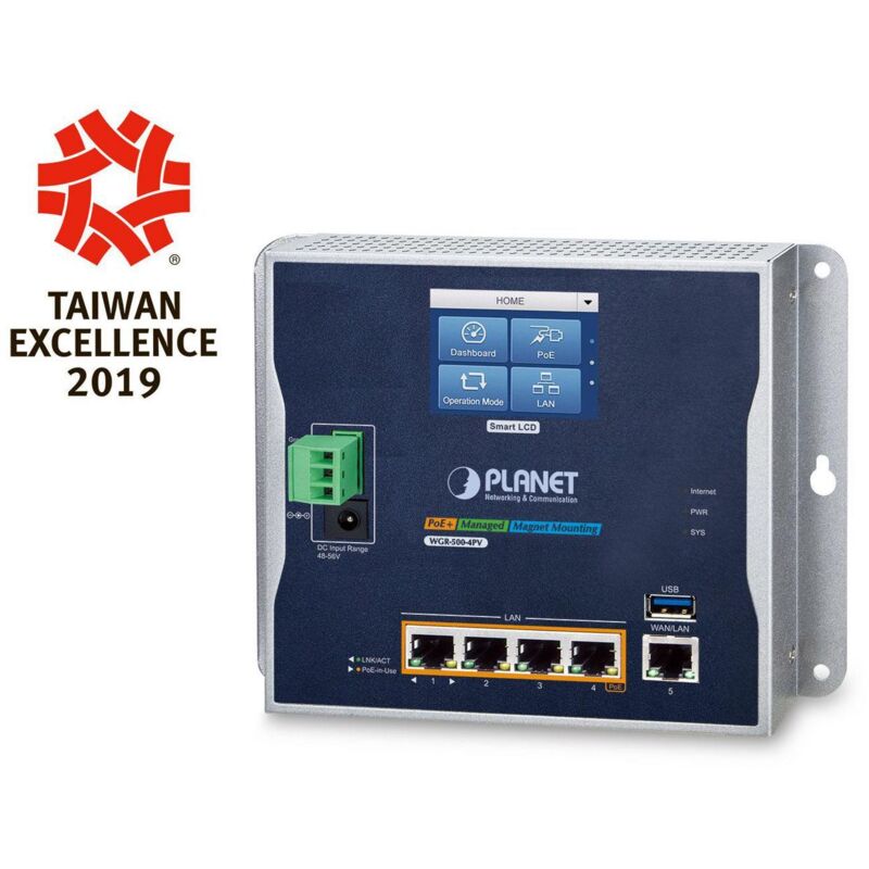 Planet IP30 Industrieller Gigabit-Router zur Wandmontage, 4-Port PoE+ ...