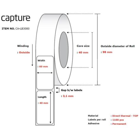 Capture Label 60x40, Core 40, CA-LB3080