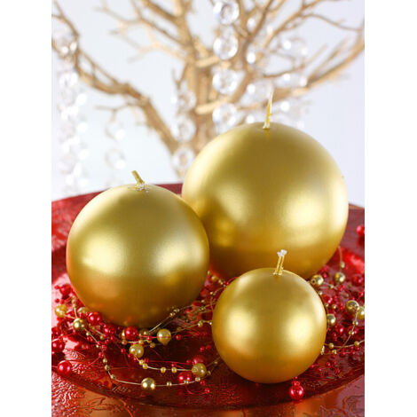Metallic-Kerze Ball, gold, 8cm (1 Packung / 6 Stück)
