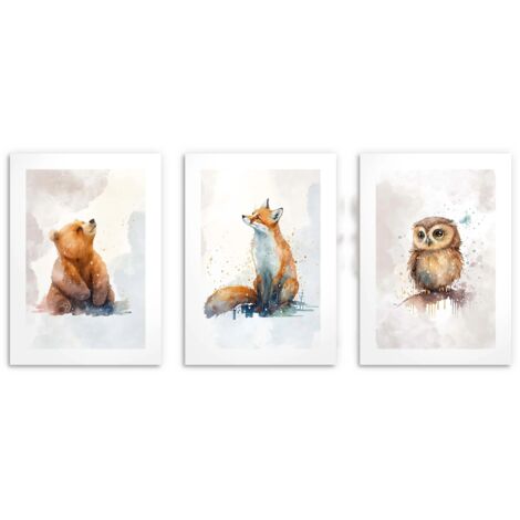 Aquarell Kinderposter Wald Pastell Tiere Gemäldeset 30x40