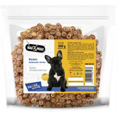 Hundeleckerli, Snack Sushi Huhn und Fisch Woof & Miau 500g