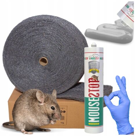 Anti-Maus-Set MOUSESTOP Versiegelung + Stahlwolle 1kg + Handschuhe GRATIS