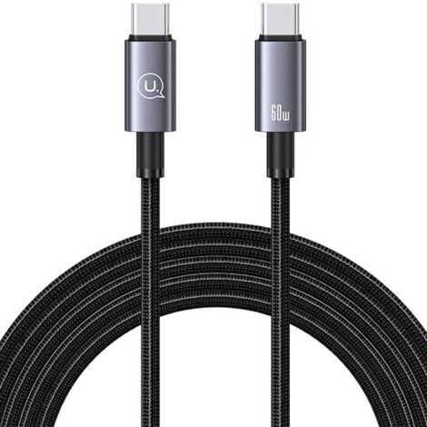 USAMS USSJ664 USBC-auf-USBC-Kabel, 2 m, 60 W, Nylongeflecht, Schwarz