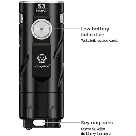 RovyVon S3 Schwarze Taschenlampe 1800 Lumen