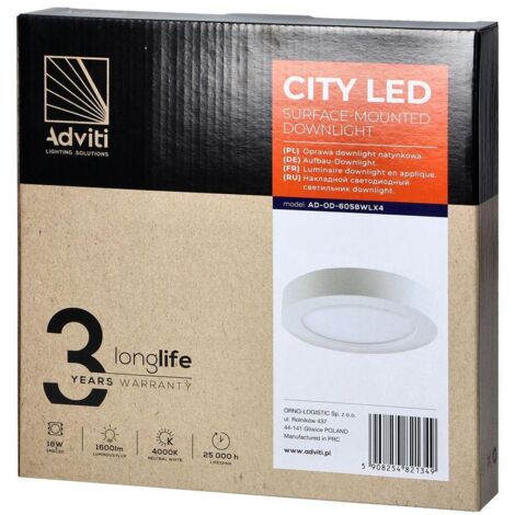CITY 18W 4000K rundes LED-Aufbau-Downlight