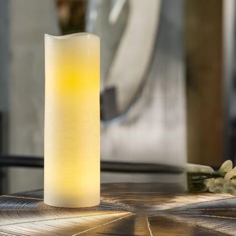 LED Kerze 30cm Wachs Creme mit Timer Flackereffekt Flammenlos