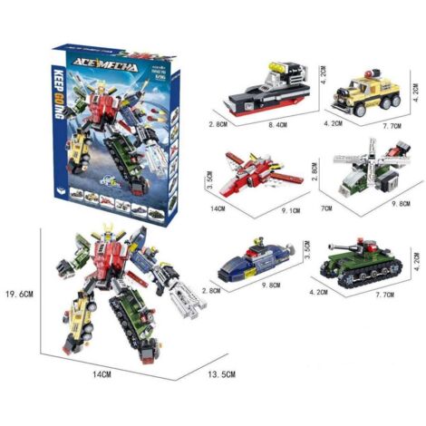 TRANSFORMER ROBOT BLOCKS 6in1 - ACE MECHA - 696 TEILE