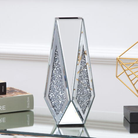 12in Modern Glam Geometric Mirrored Crystal Vase - Decorative Mirror ...