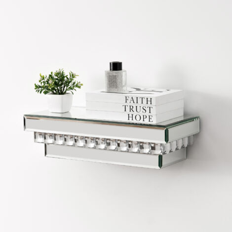 Modern Glam Mirrored Crystal Wall Shelf - Floating Accent Shelf with ...