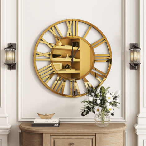 31.5in Modern Glam Gold Mirrored Wall Clock - Oversized Decorative ...