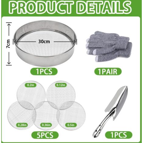 Tamis de Jardin en Acier Inoxydable,5 en1 Tamis Jardin Rond 30 cm,avec ...
